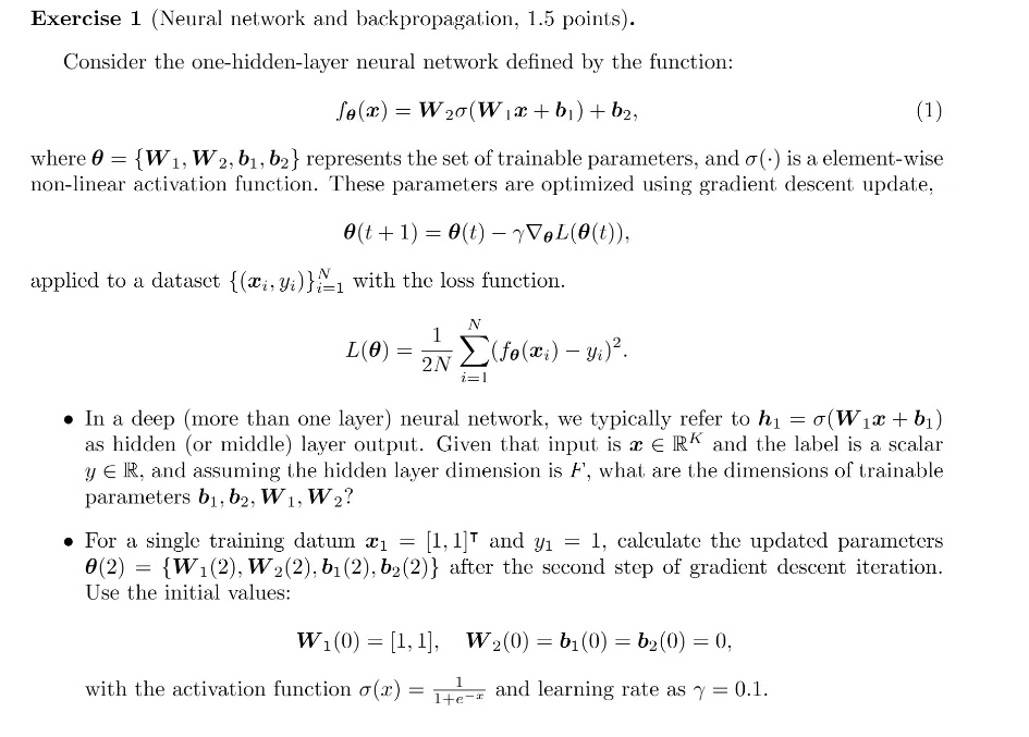 Exercise 1 (Neural network and | StudyX