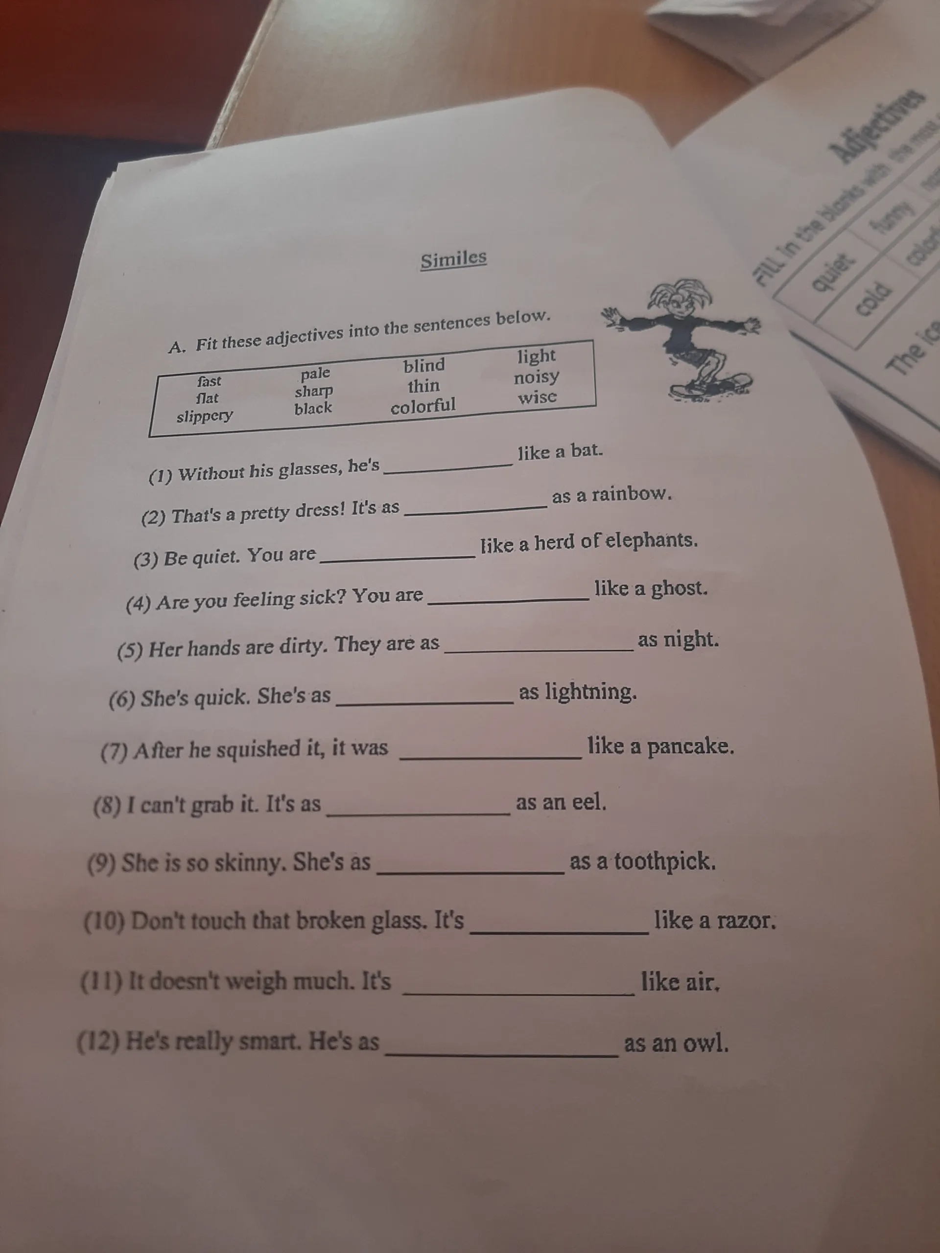 Similes A Fit these adjectives into the | StudyX