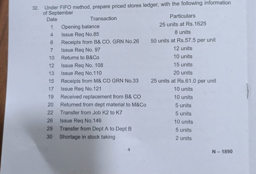 32 Under FIFO method prepare priced stores | StudyX