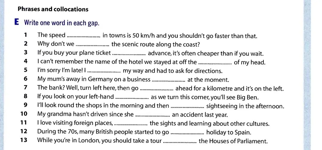 Phrases and collocations E Write one word in | StudyX