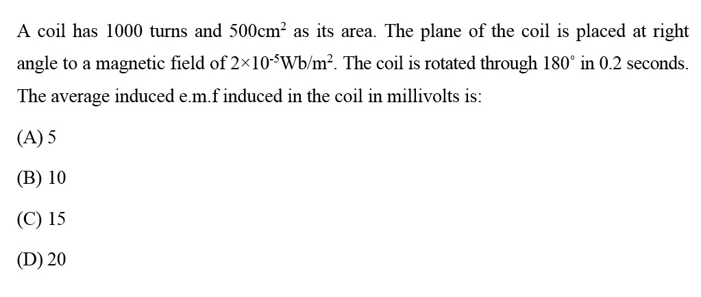 A coil has 1000 turns and 500cm as its area | StudyX