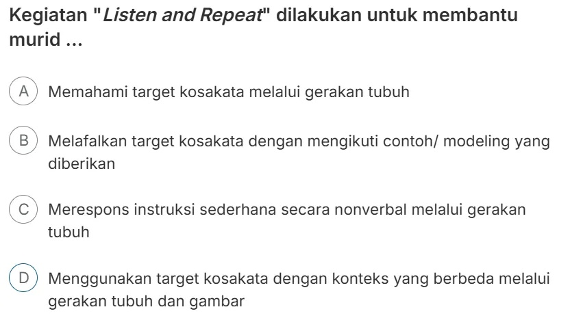 Kegiatan Listen and Repeat dilakukan untuk | StudyX