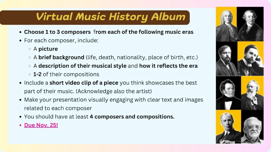 Virtual Music History Album Choose 1 to 3 | StudyX