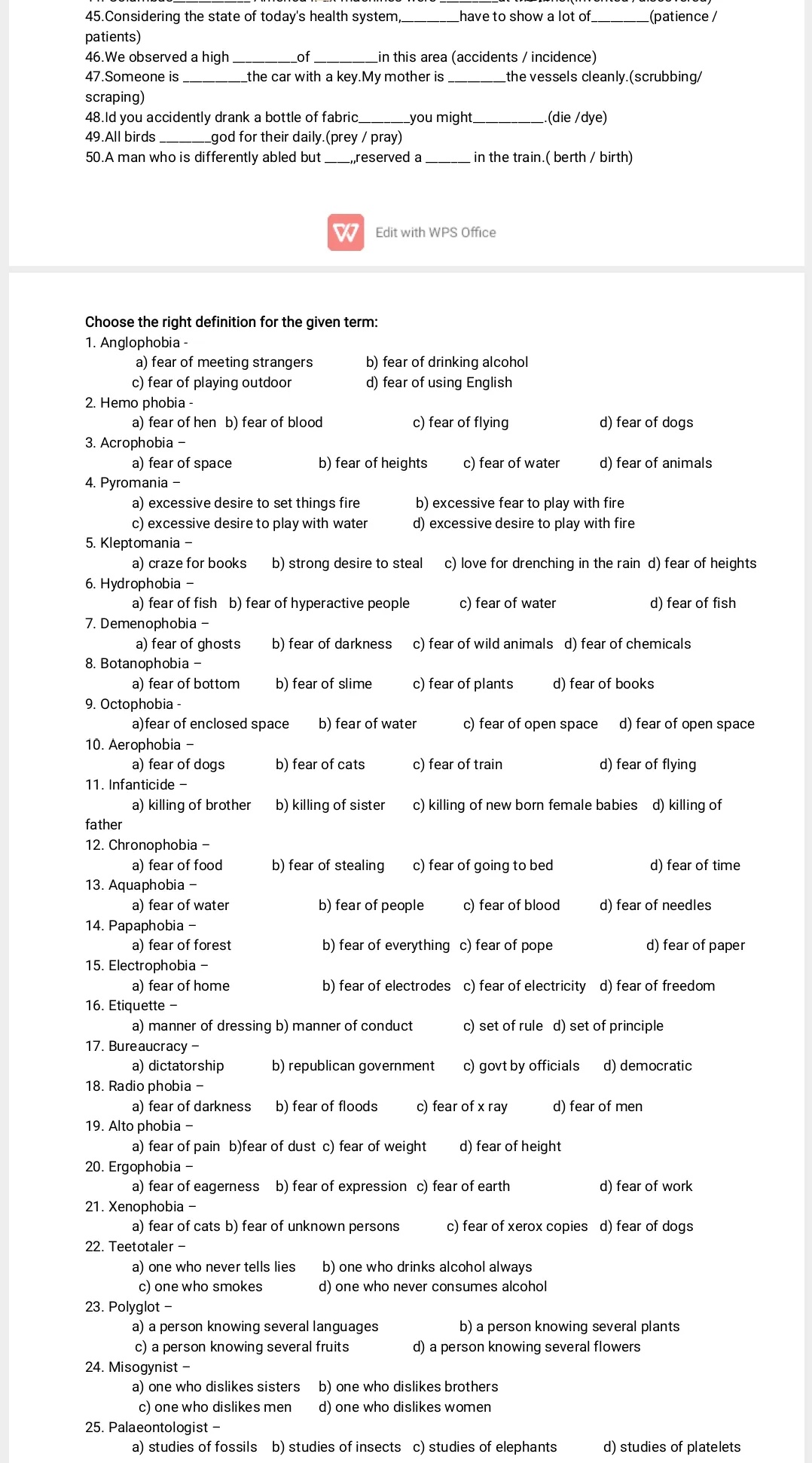 Choose the right definition for the given | StudyX