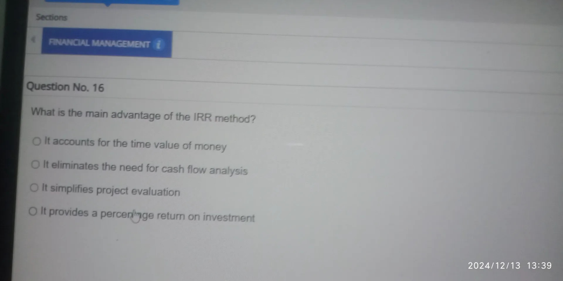 Question No 16 What is the main advantage of | StudyX