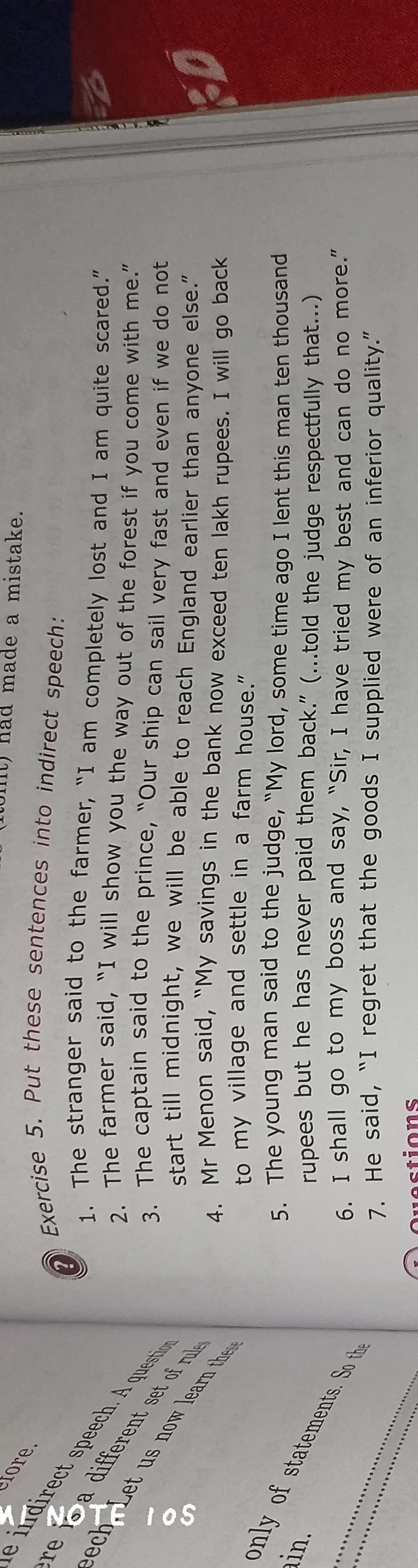 Exercise 5 Put these sentences into indirect | StudyX