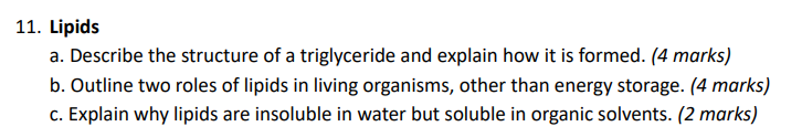 11 Lipids a Describe the structure of a | StudyX