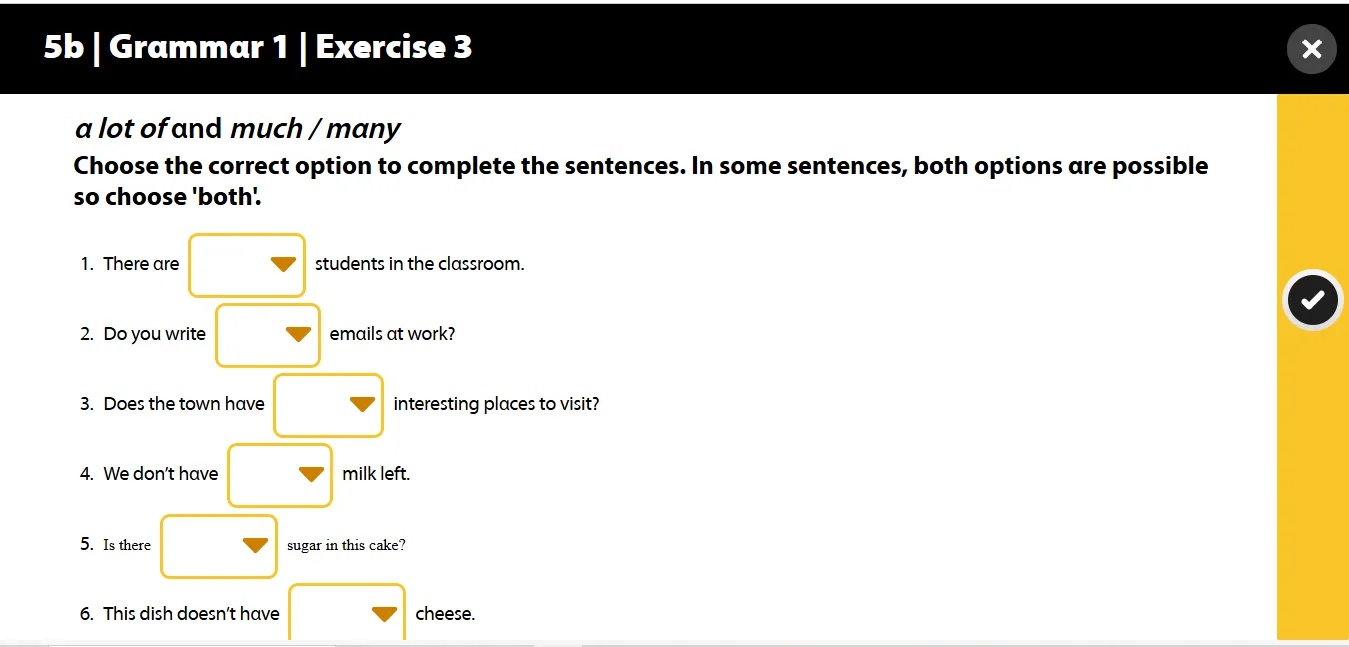 5b Grammar 1 Exercise 3 a lot of and much