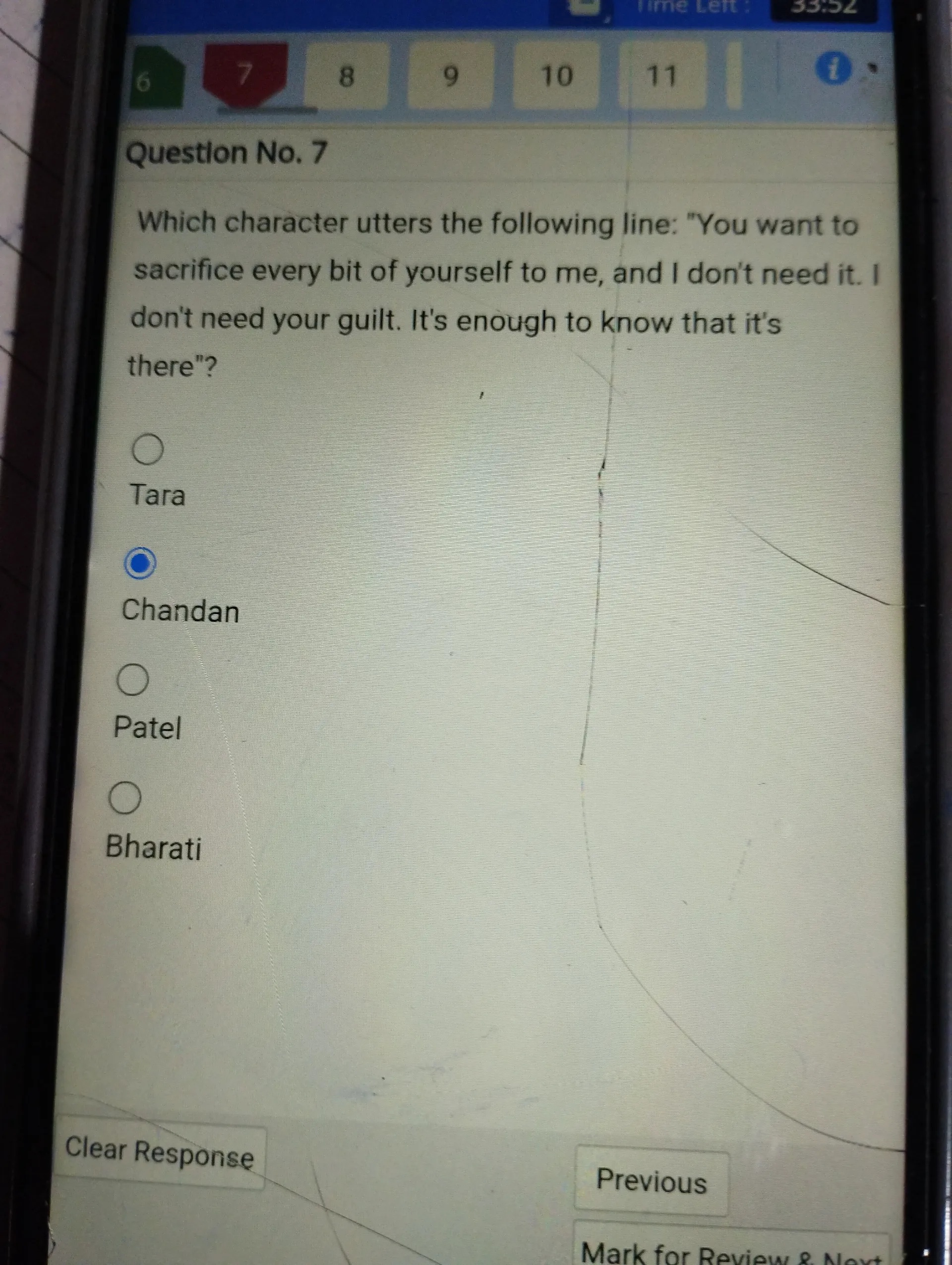 Question No 7 Which character utters the | StudyX