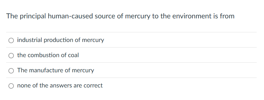 The principal human caused source of mercury | StudyX