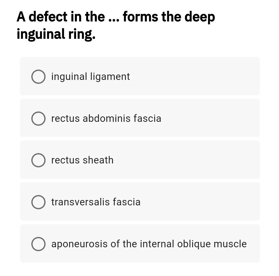 A defect in the forms the deep inguinal | StudyX