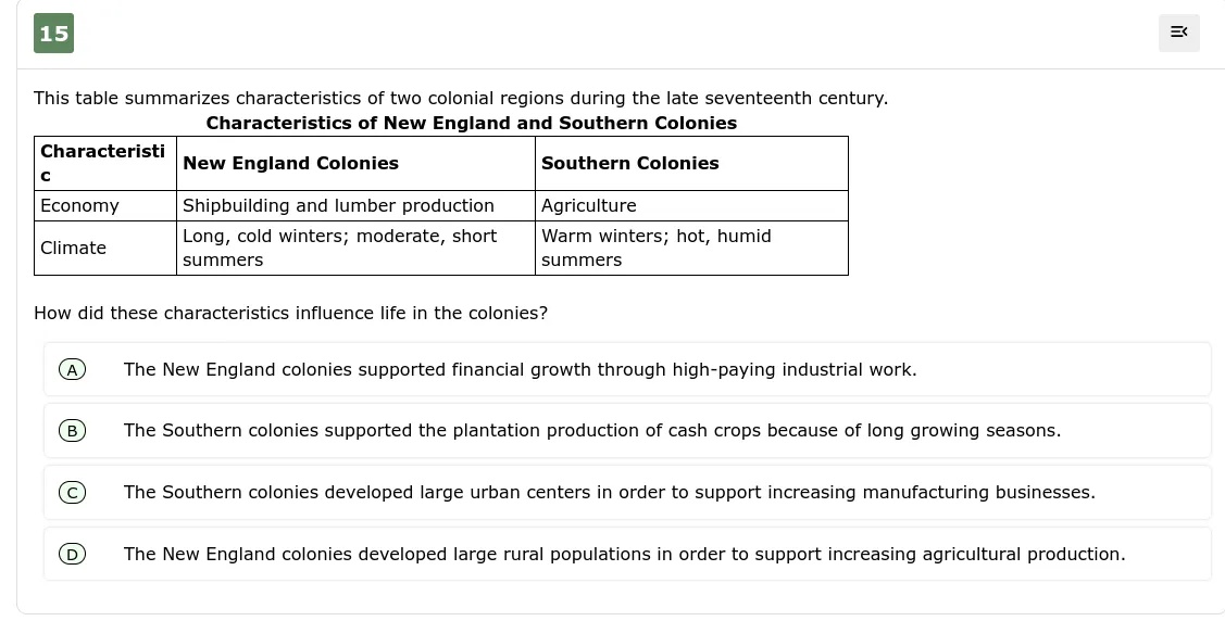 This table summarizes characteristics of two colonial regions during ...