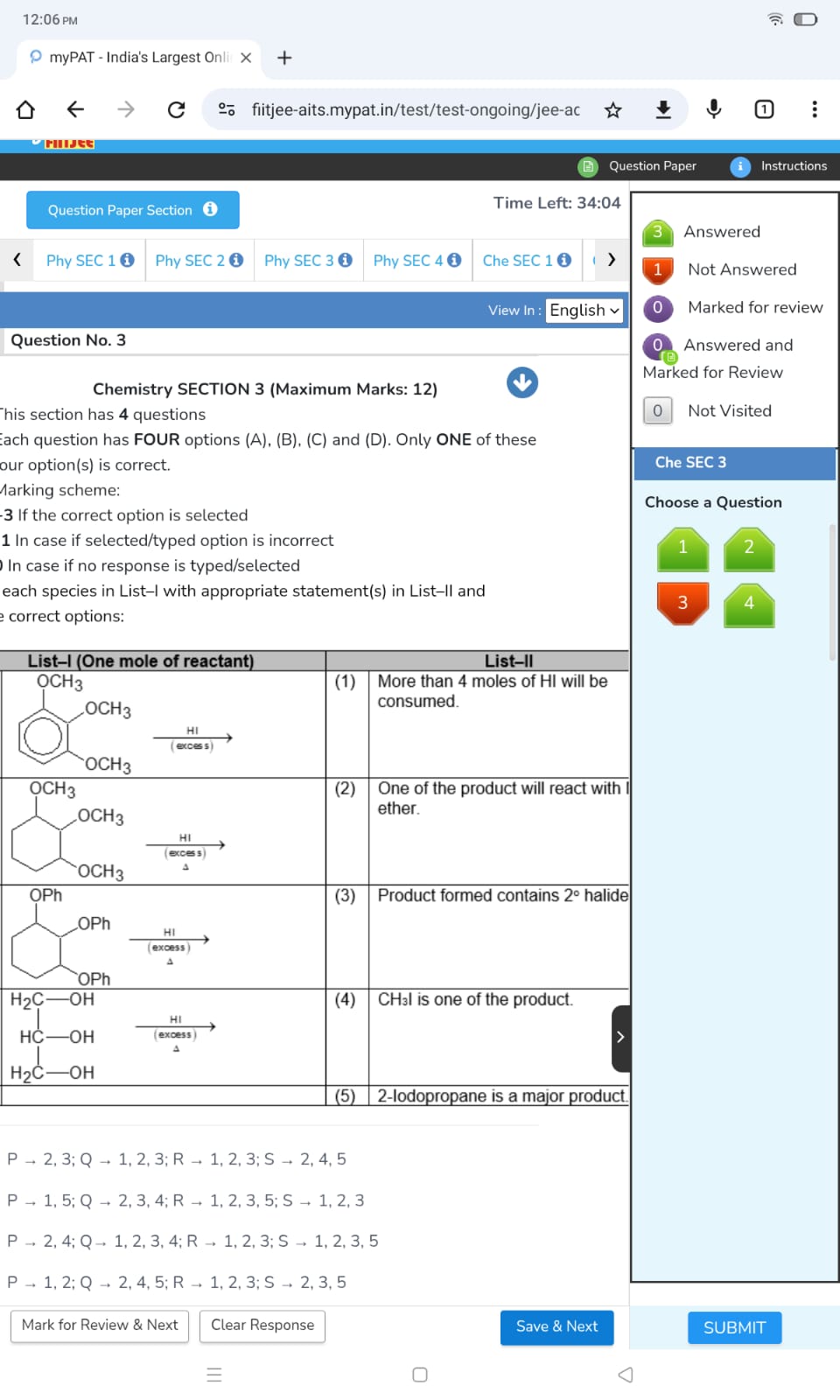 Chemistry SECTION 3 Maximum Marks 12 This | StudyX