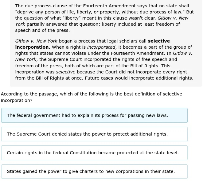 The due process clause of the Fourteenth | StudyX