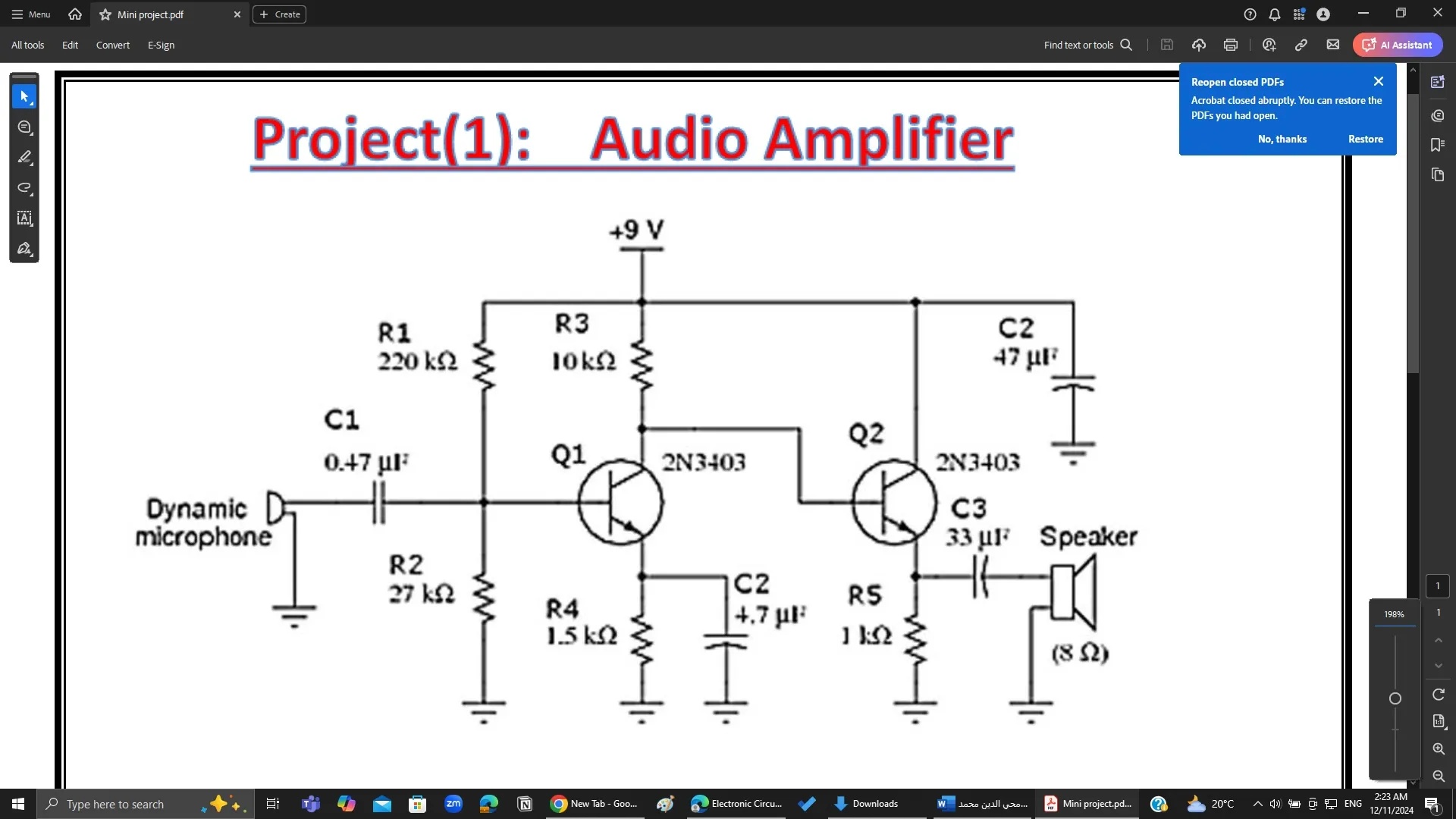 Project(1) Audio Amplifier The image | StudyX