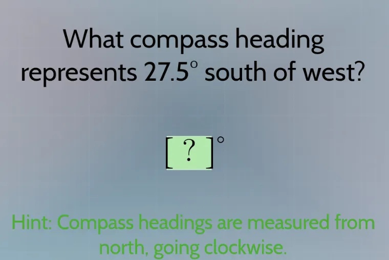 What compass heading represents 275 south of | StudyX
