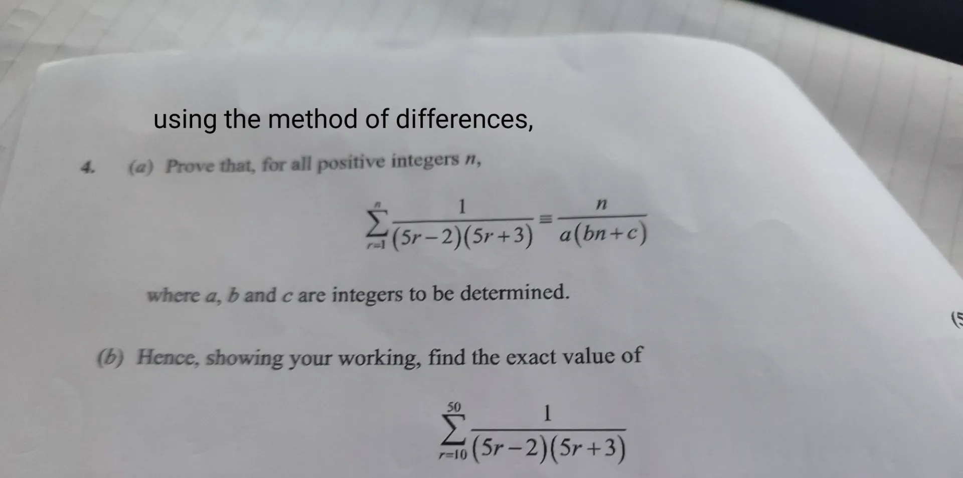 4 using the method of differences (a) Prove | StudyX