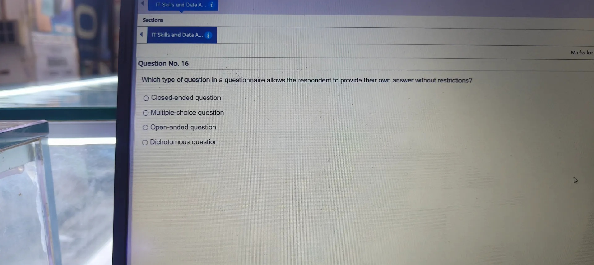 Question No 16 Which type of question in a | StudyX