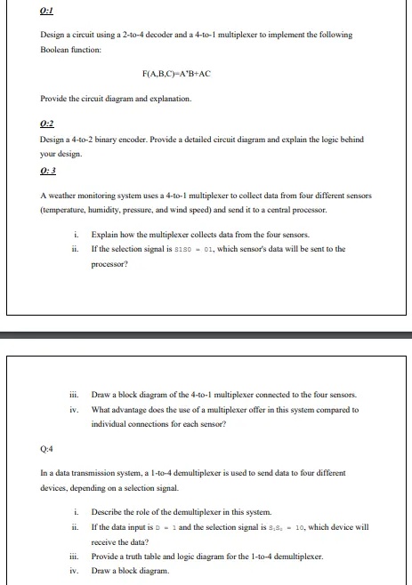 01 Design a circuit using a 2-to-4 decoder | StudyX