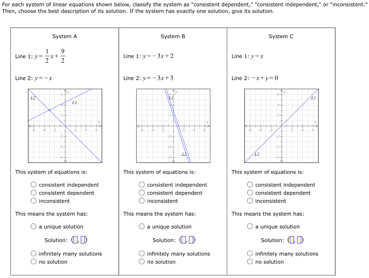 For each system of linear equations shown | StudyX