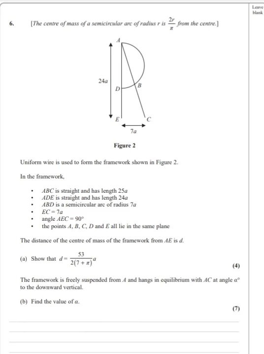 The centre of mass of a semicircular arc of | StudyX