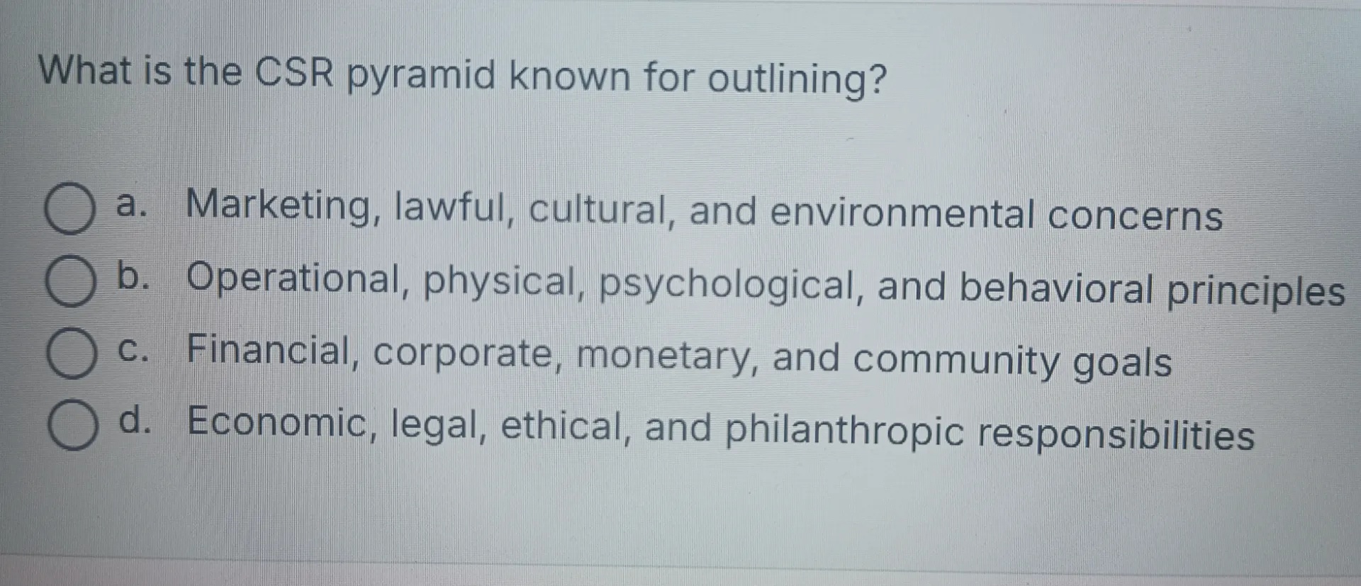 What is the CSR pyramid known for outlining | StudyX