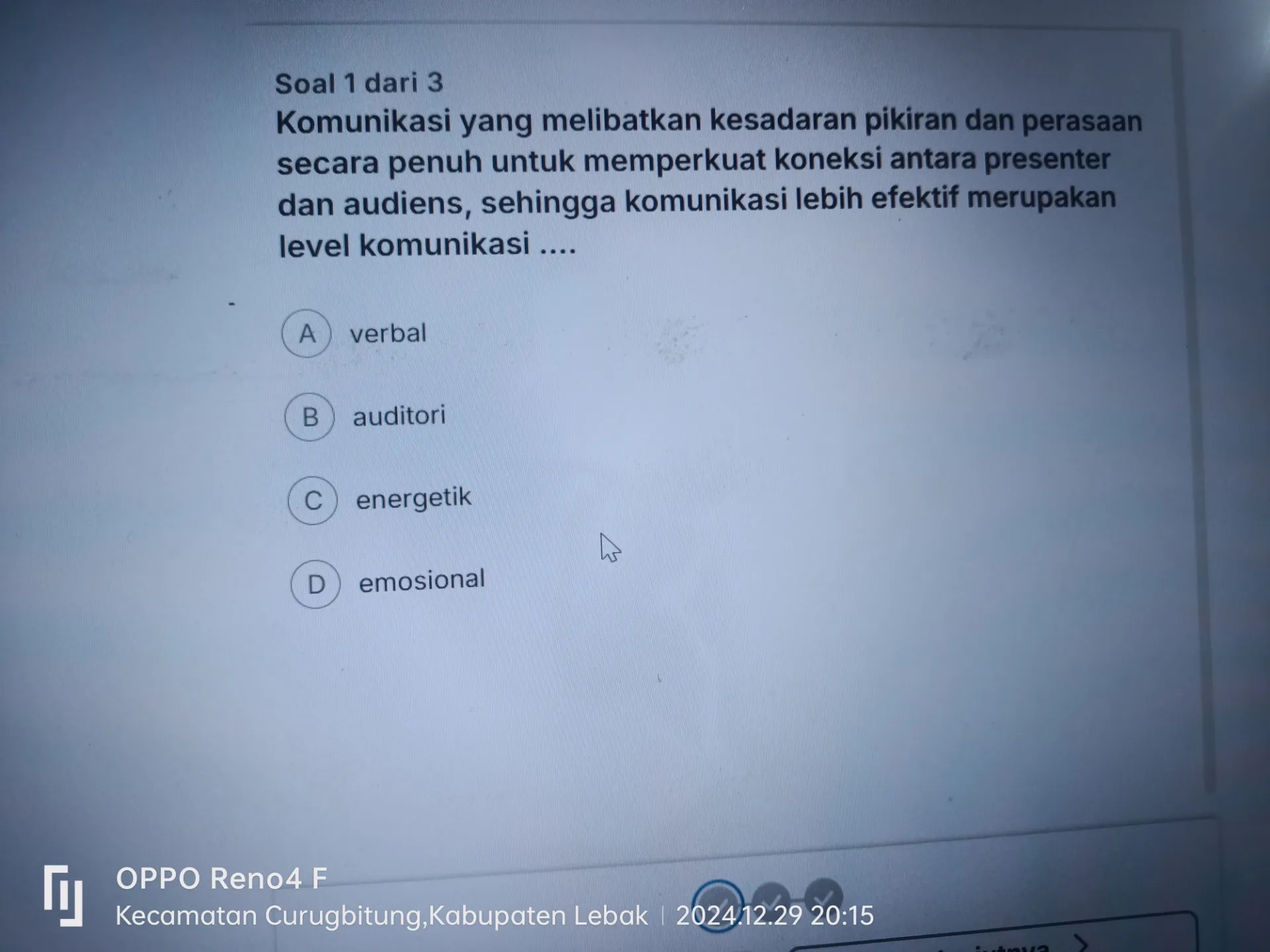 Soal 1 dari 3 Komunikasi yang melibatkan | StudyX