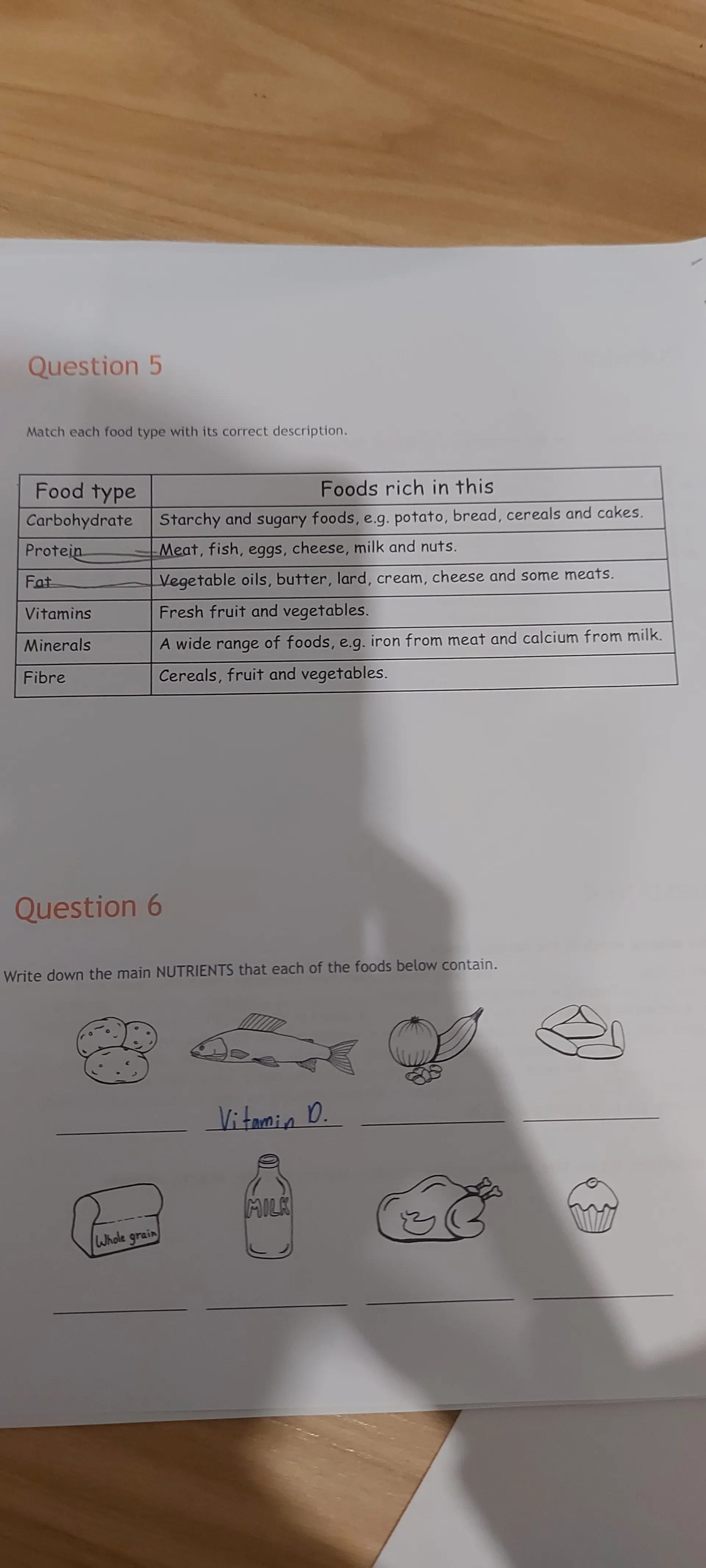 Question 5 Match each food type with its correct description Food type ...