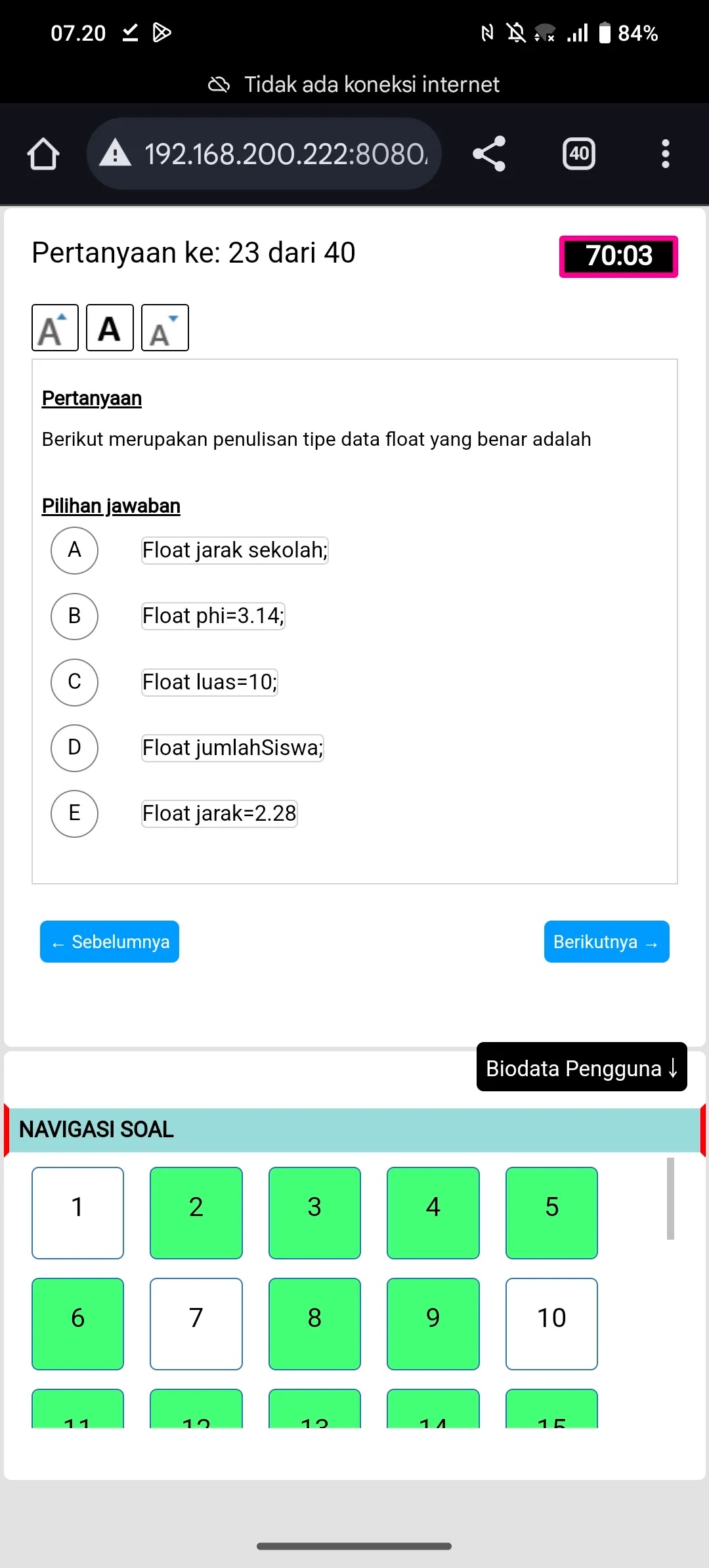 Berikut merupakan penulisan tipe data float | StudyX