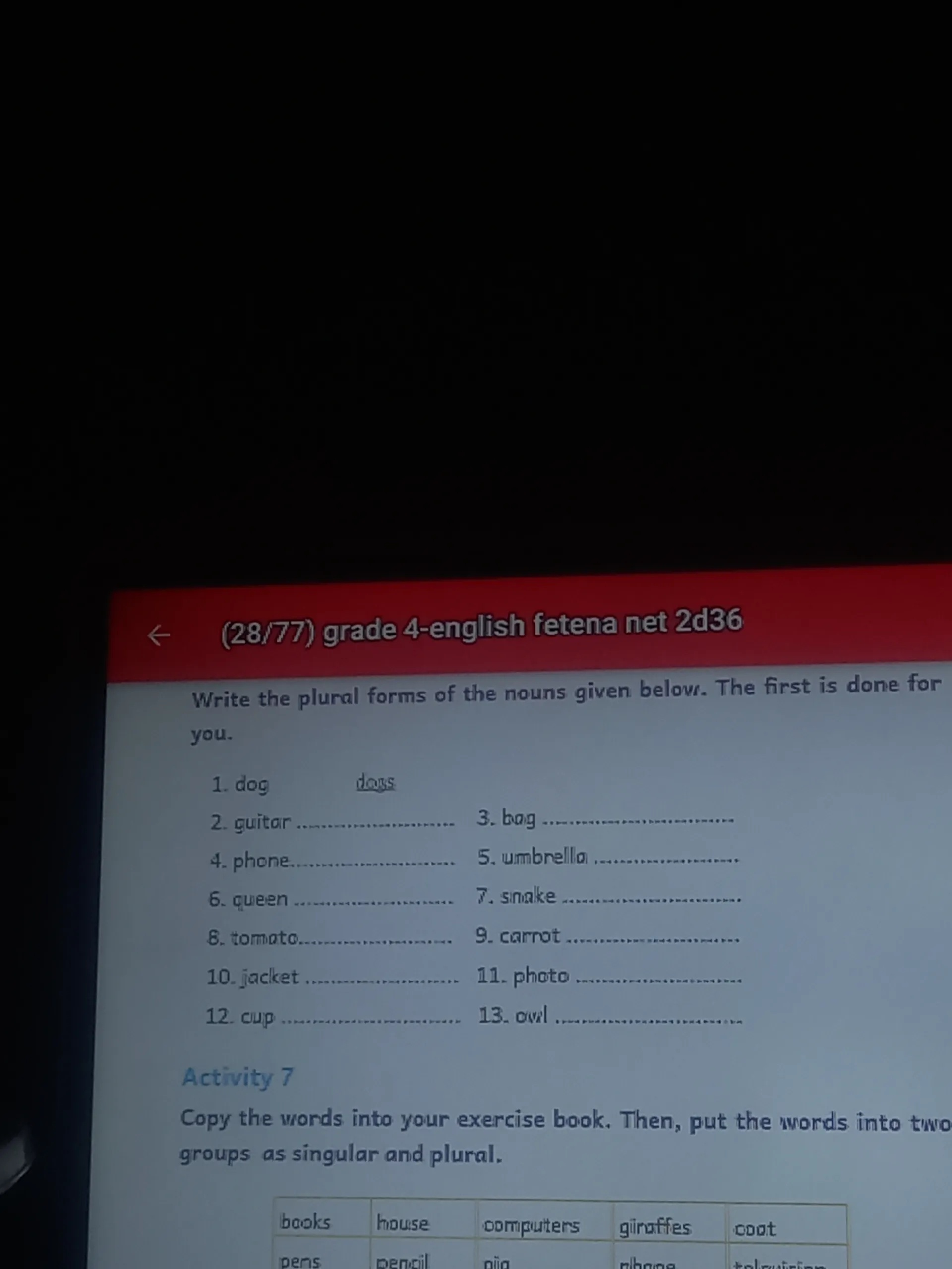 Activity 6 Write the plural forms of nouns given below The first is ...