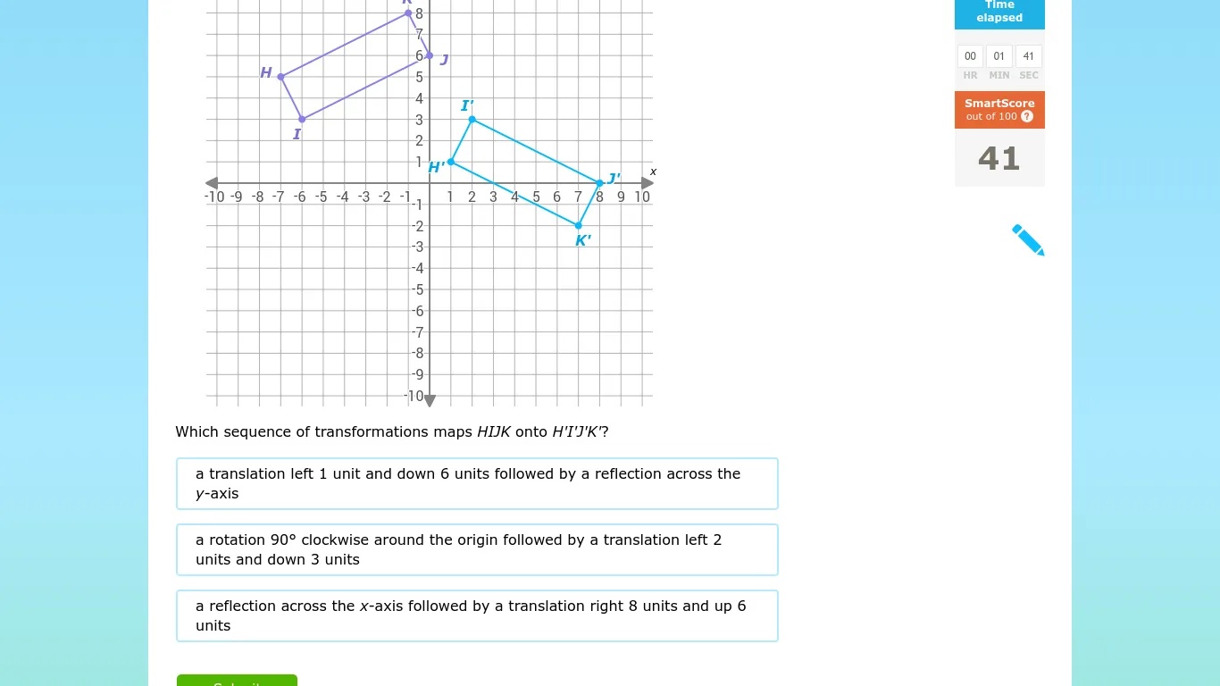 Which sequence of transformations maps HIJK