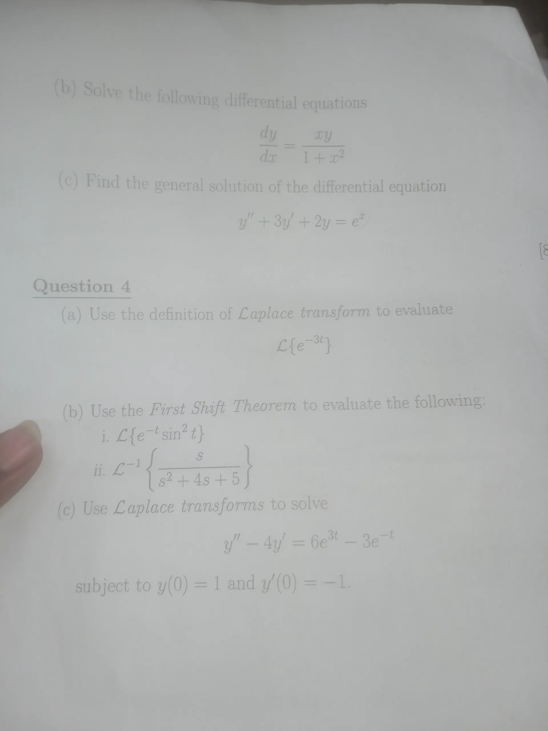 (b) Solve the following differential | StudyX