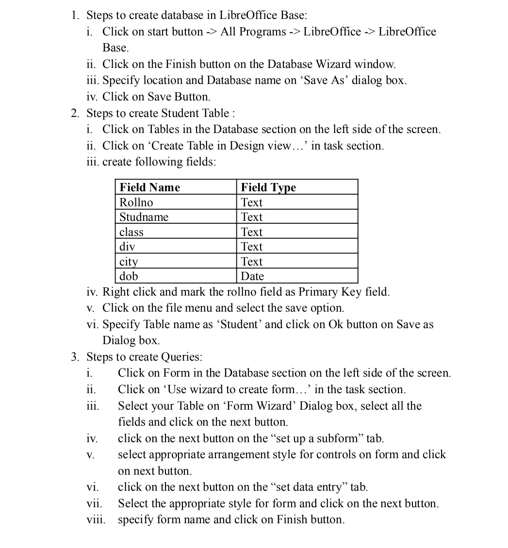 1 Steps to create database in LibreOffice | StudyX