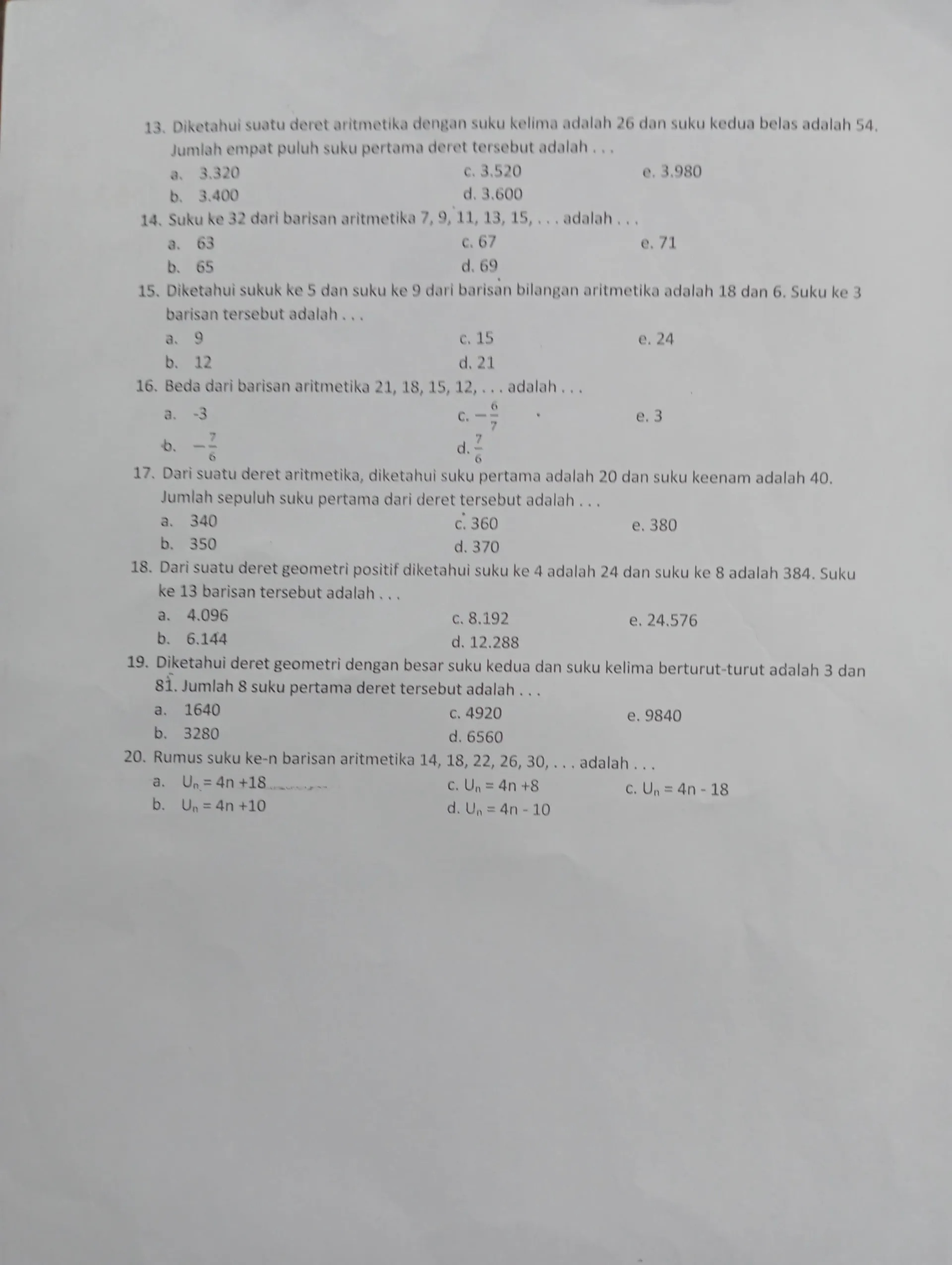 13 Diketahui suatu deret aritmetika dengan | StudyX