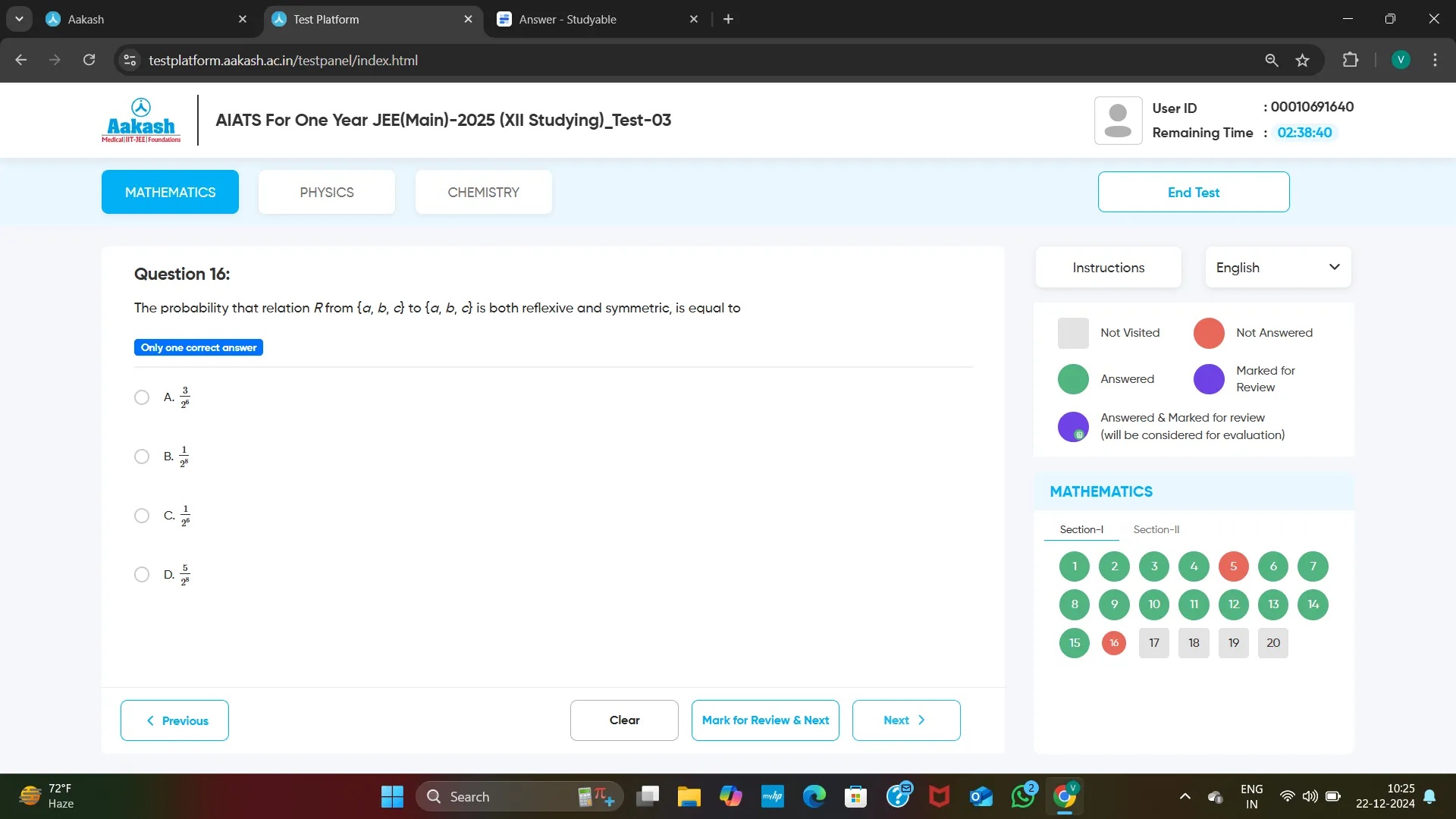 Question 16 The probability that relation R | StudyX