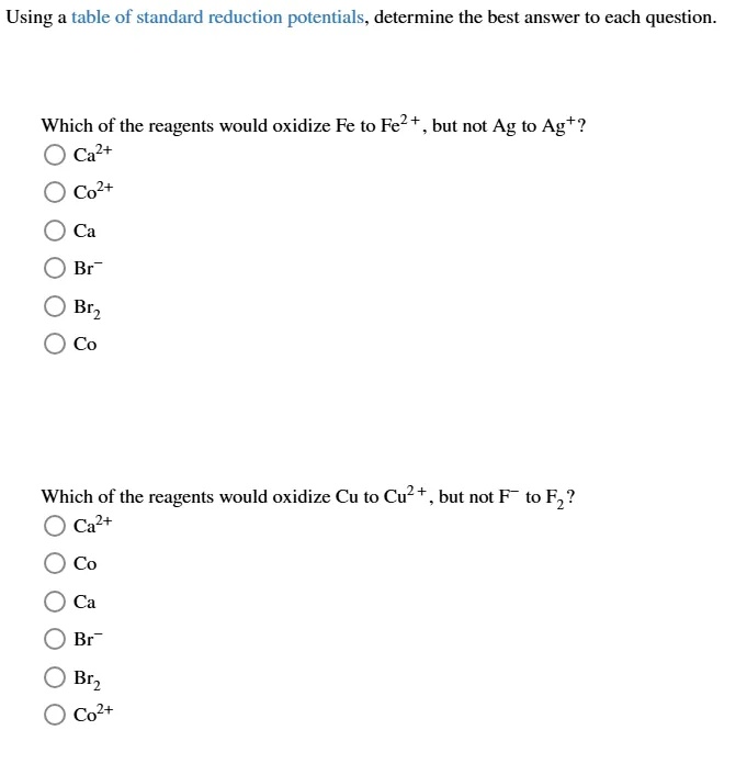 Using a table of standard reduction | StudyX