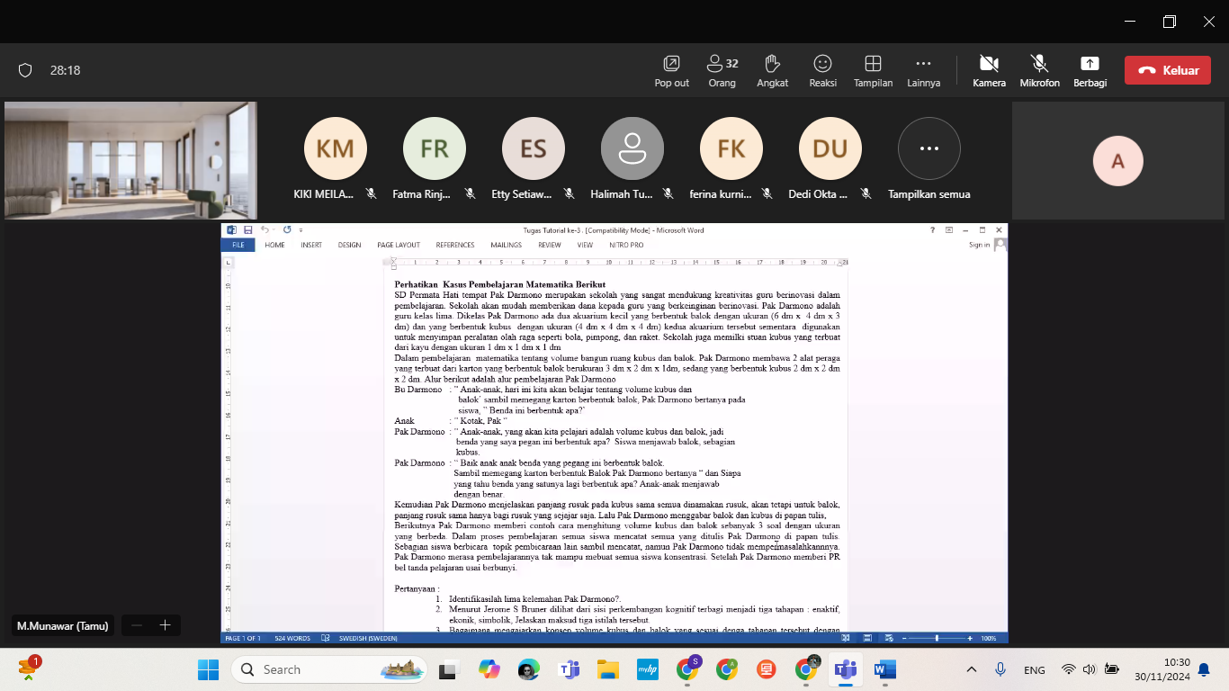 Perhatikan Kasus Pembelajaran Matematika | StudyX