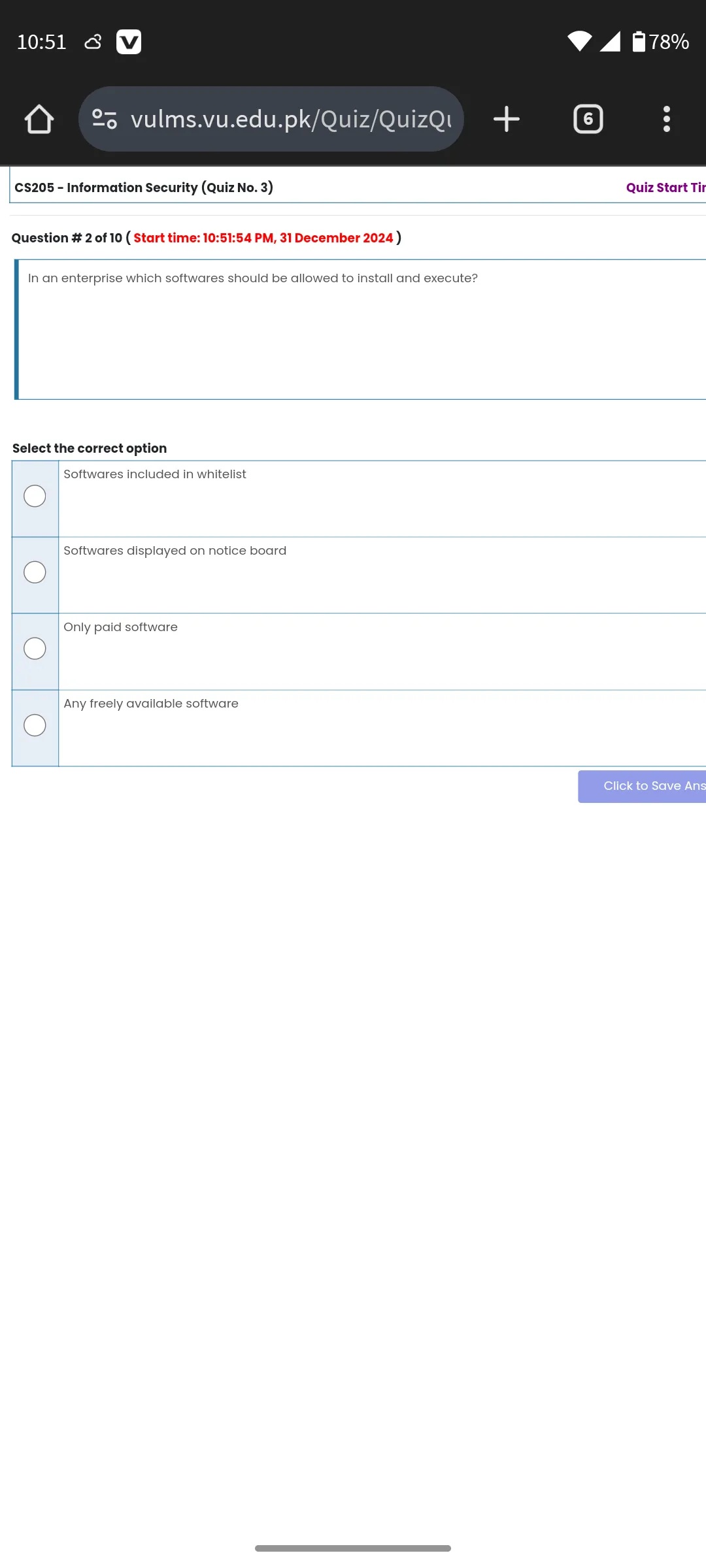 CS205 - Information Security (Quiz No 3) | StudyX
