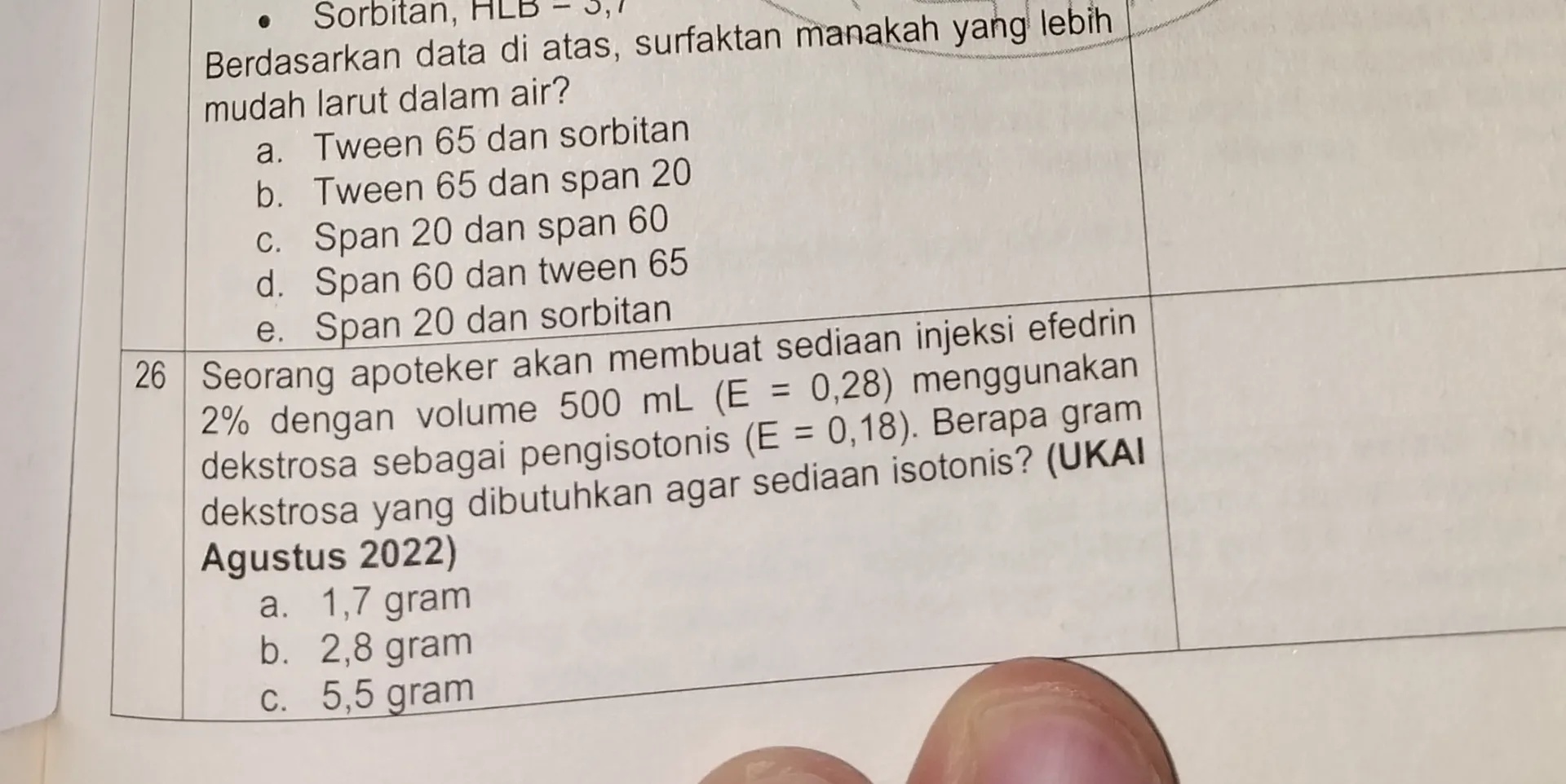 Sorbitan HLB = 57 Berdasarkan data di atas | StudyX