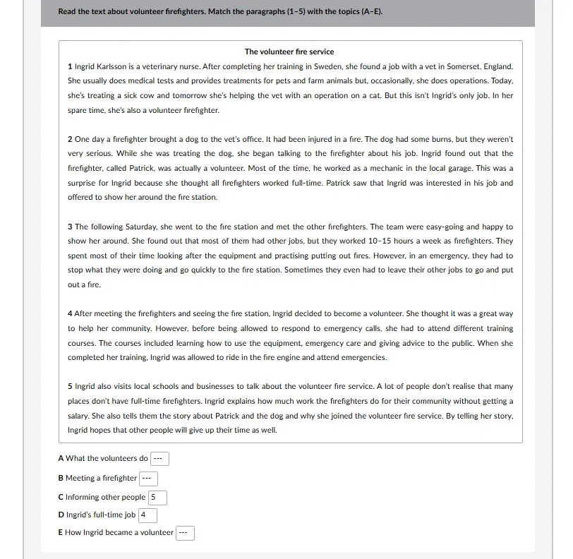 Read the text about volunteer firefighters | StudyX