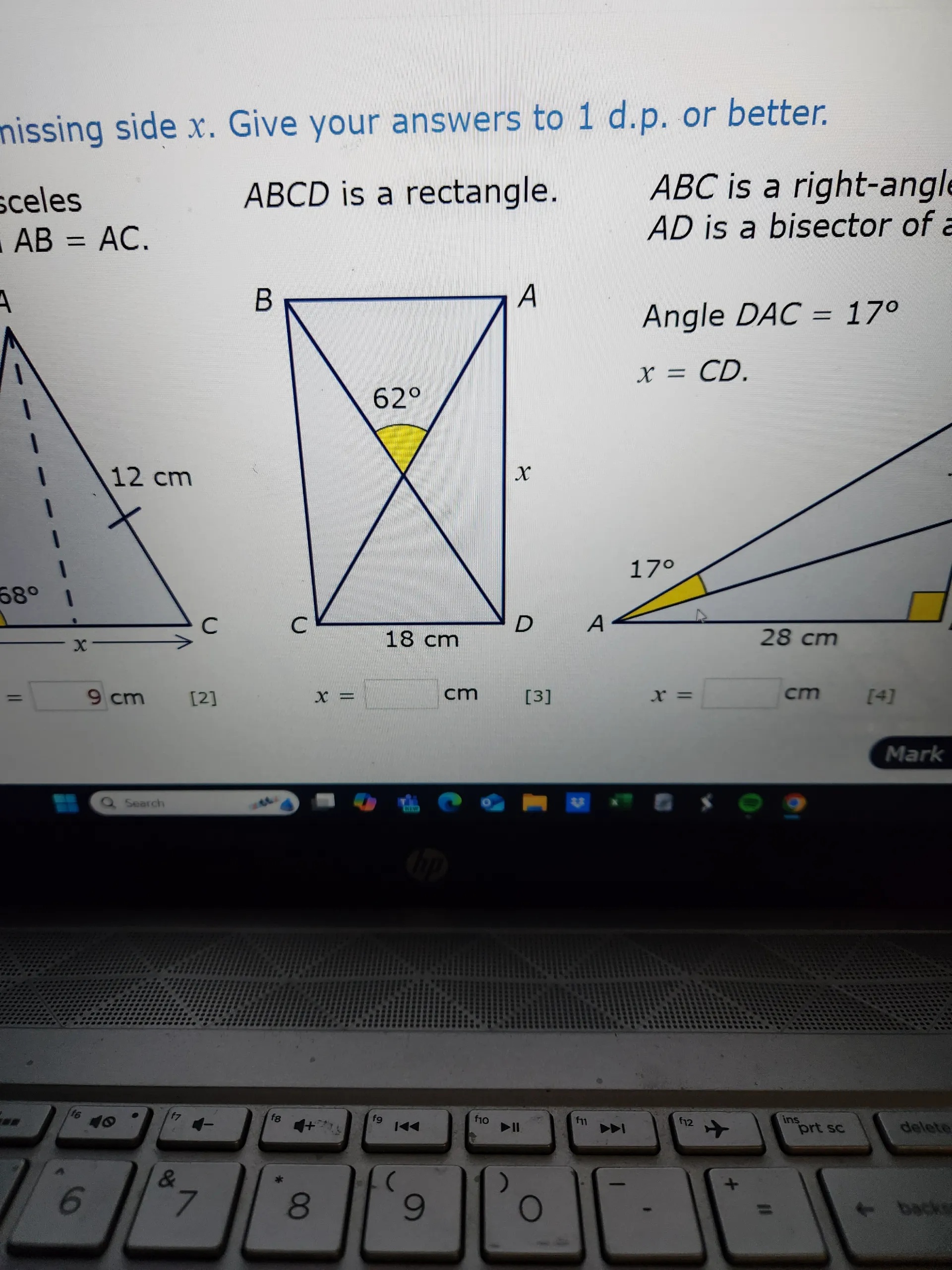 missing side x Give your answers to 1 dp or | StudyX