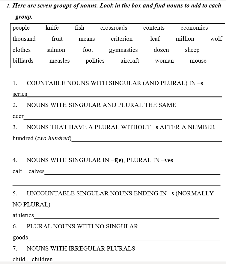 1 Here are seven groups of nouns Look in the | StudyX