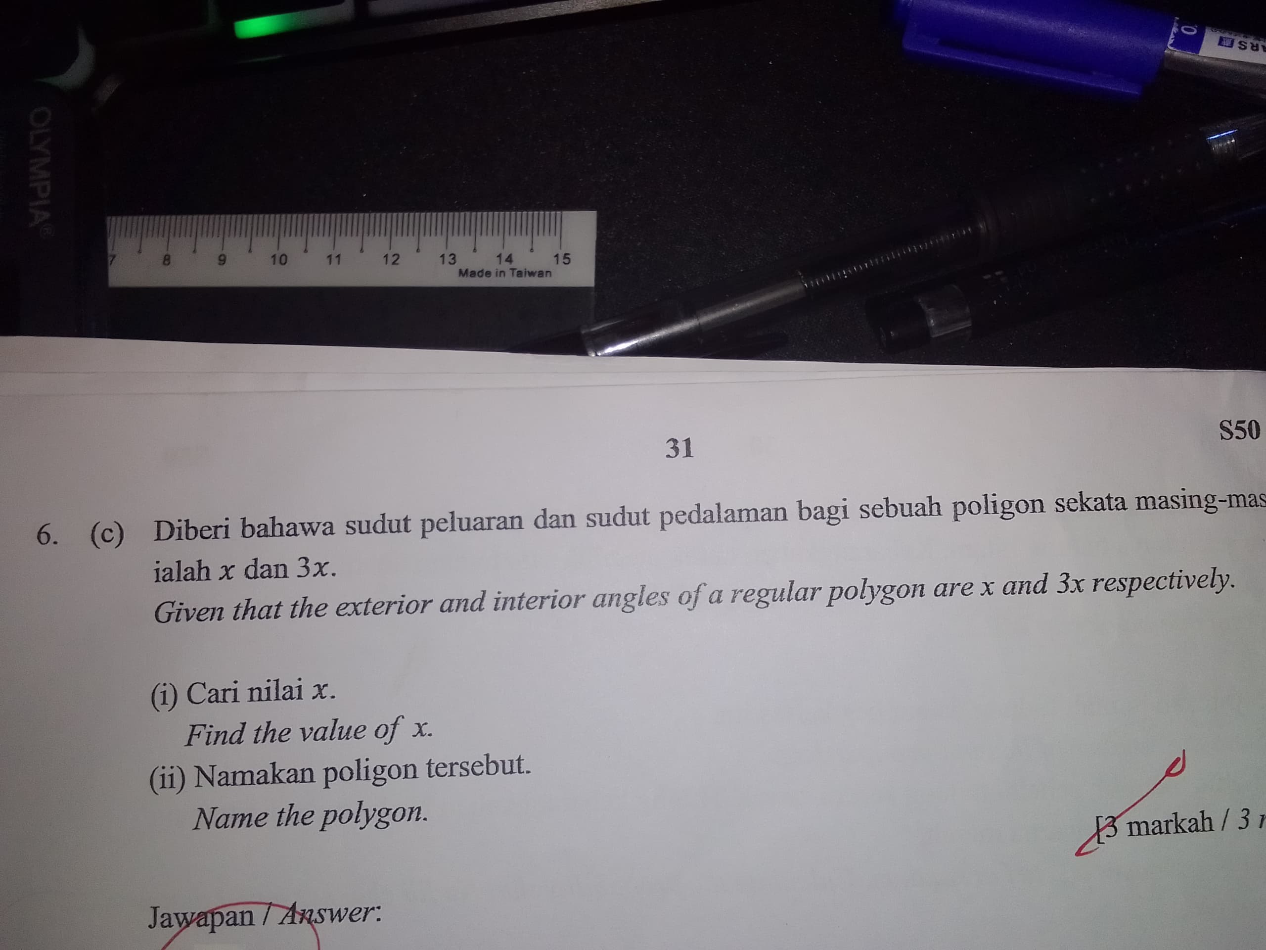 6 c Diberi bahawa sudut peluaran dan sudut | StudyX