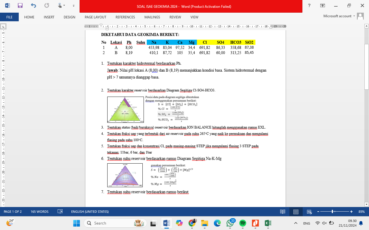 1 Tentukan karakter hidrotermal berdasarkan | StudyX