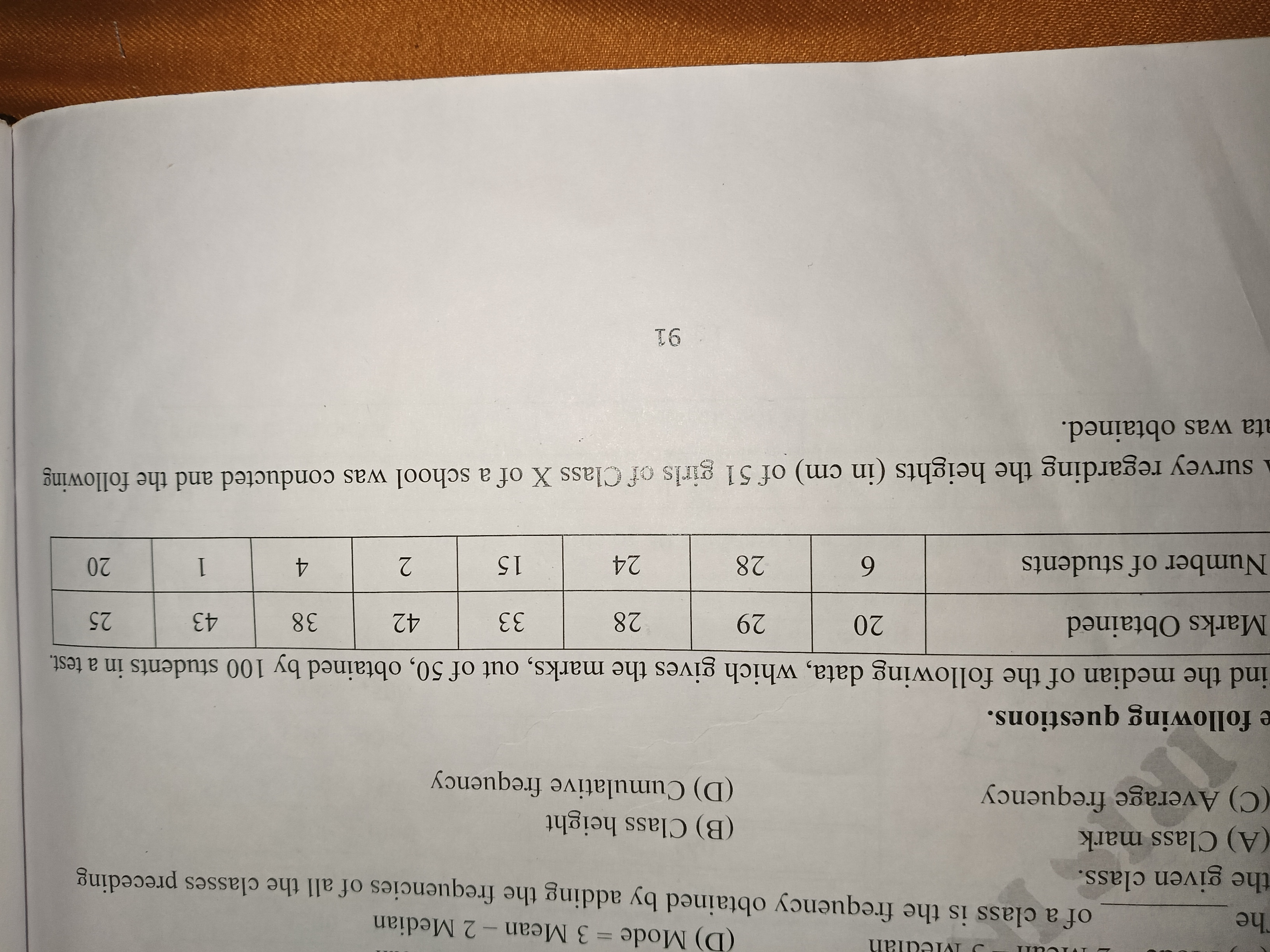 The following data gives the marks out of 50 | StudyX