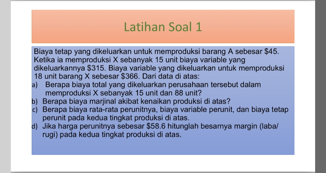 Latihan Soal 1 Biaya tetap yang dikeluarkan | StudyX