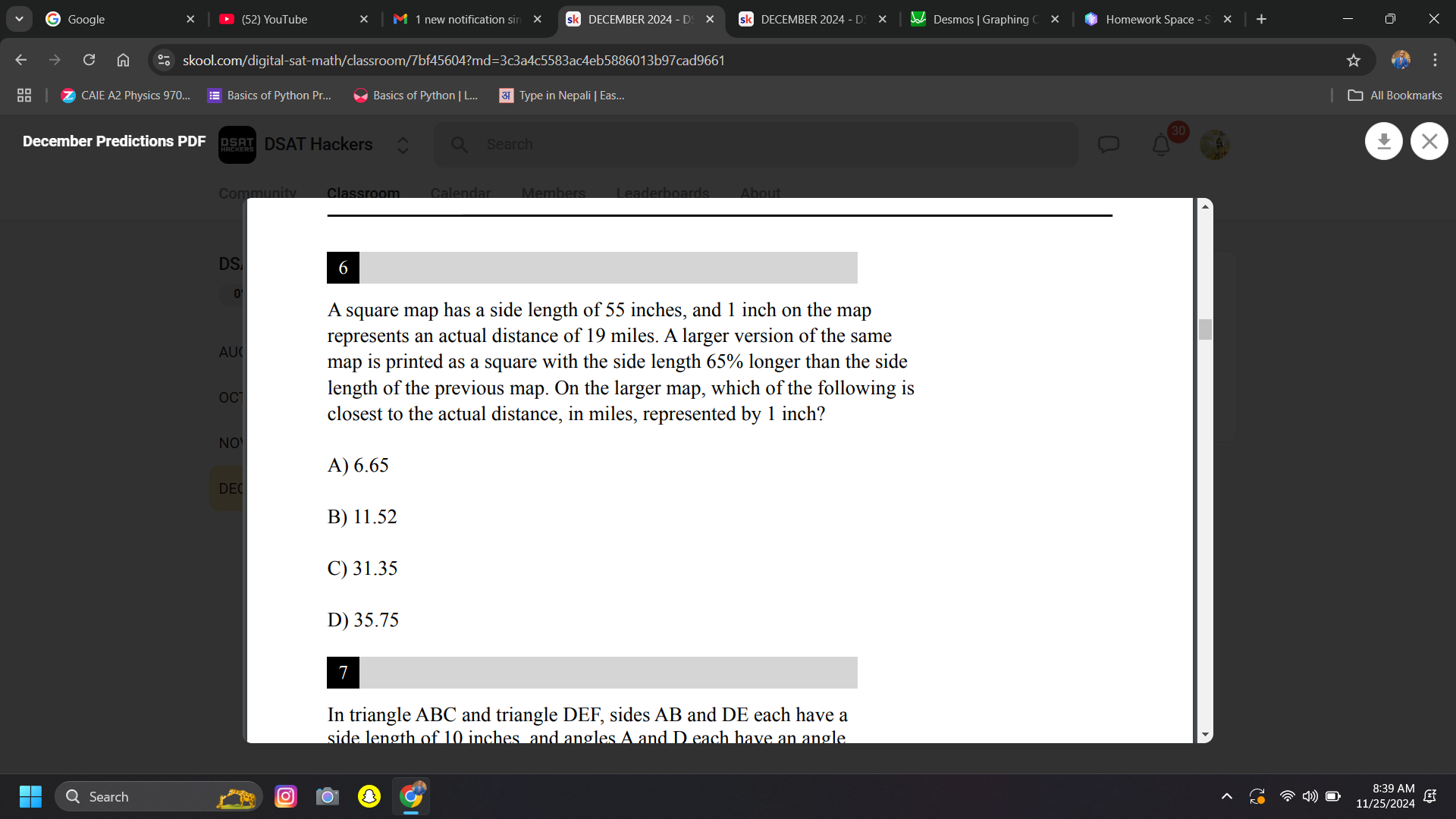 A square map has a side length of 55 inches | StudyX