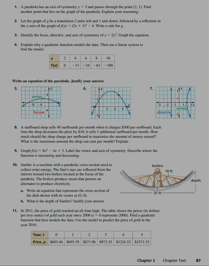 1 A parabola has an axis of symmetry y 3 and | StudyX