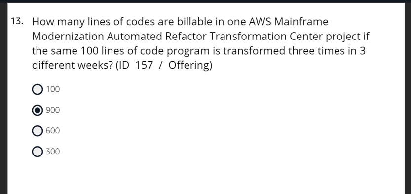 13 How many lines of codes are billable in one AWS Mainframe Modernization Automated Refactor ...