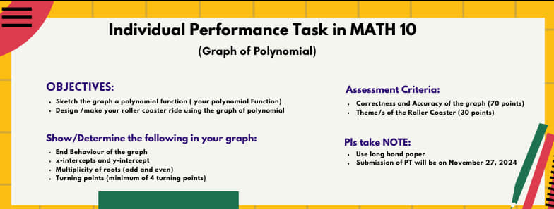 Individual Performance Task in MATH 10 Graph | StudyX
